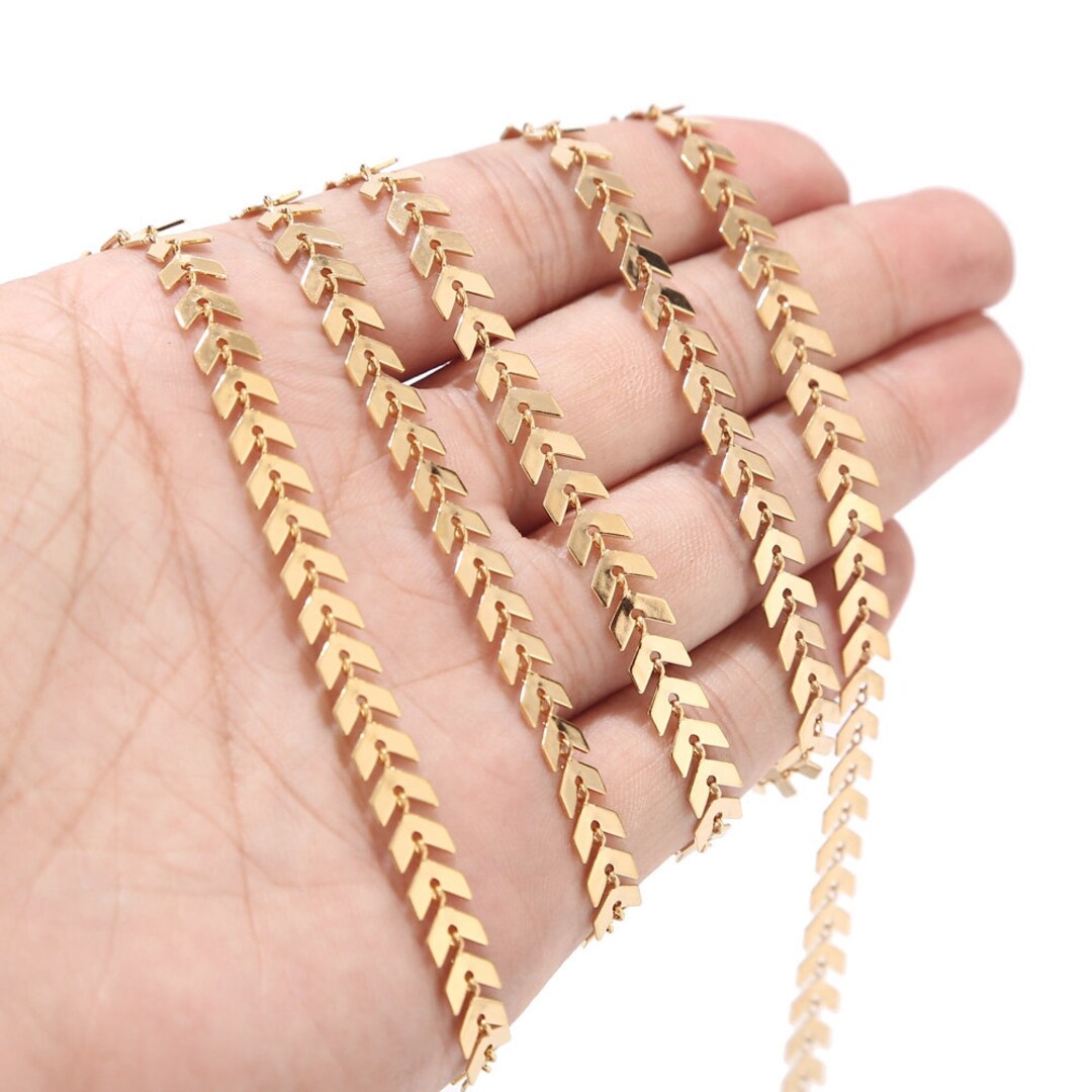 1 Meter 6mm Width Stainless Steel Fishbone Link Chain Gold Herringbone ...