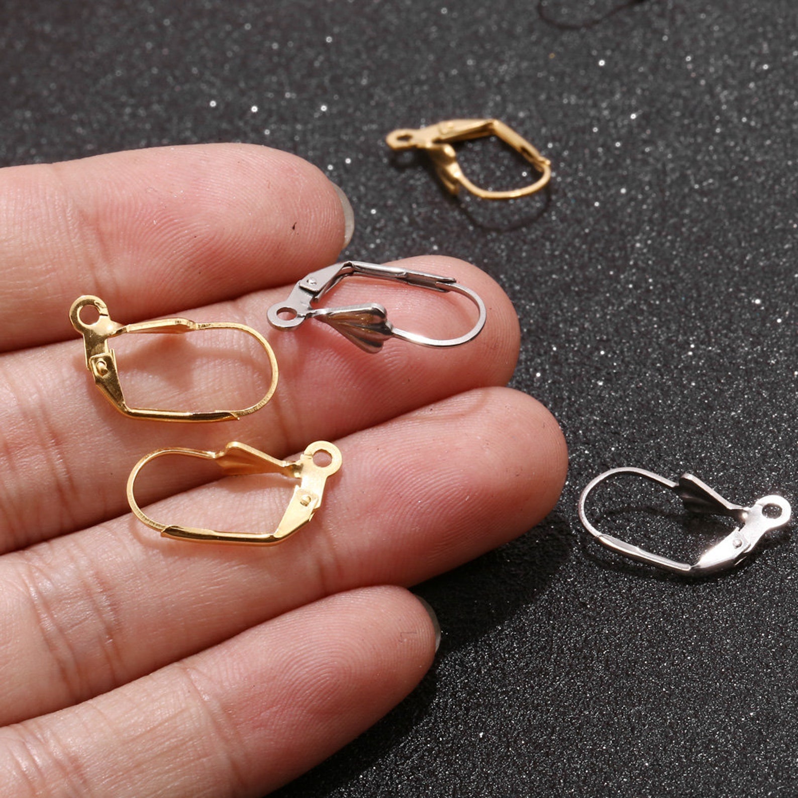 Stainless Steel 18K Gold Plated French Lever Back Earrings Open Loop ...