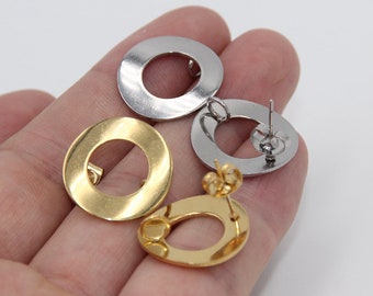 Stainless Steel 10mm Gold Ear Posts With Loops Hollow Round | Etsy