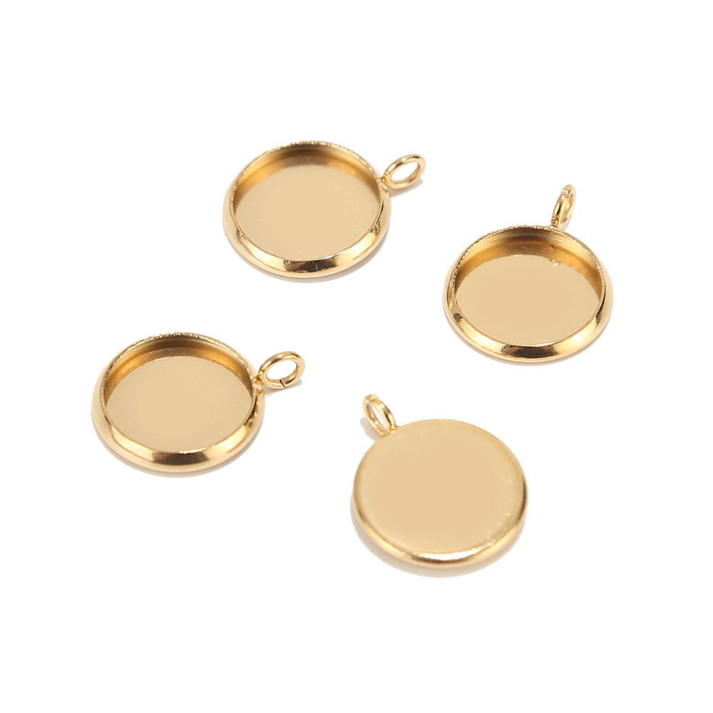 20pcs Stainless Gold Stainless Steel Pendant Trays Cabochon Settings ...