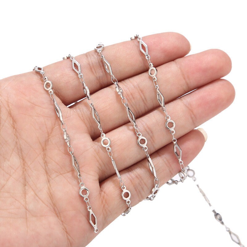 Stainless Steel Handmade Chain, 18K Gold Plated Round Hollow Disc Bar ...