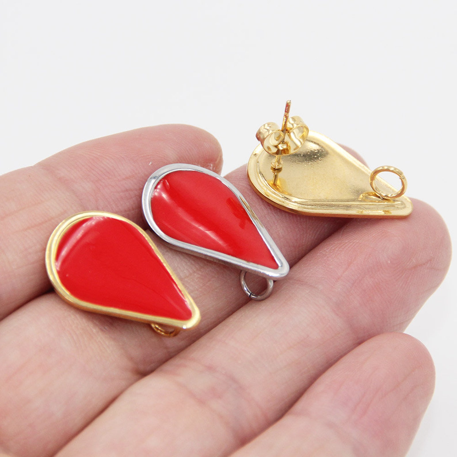 10pcs Gold Stud Earring Posts W/ Loop Stainless Steel Enamel - Etsy