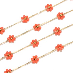 Stainless Steel Daisy Beaded Flower Chains Handmade Gold Satellite ...