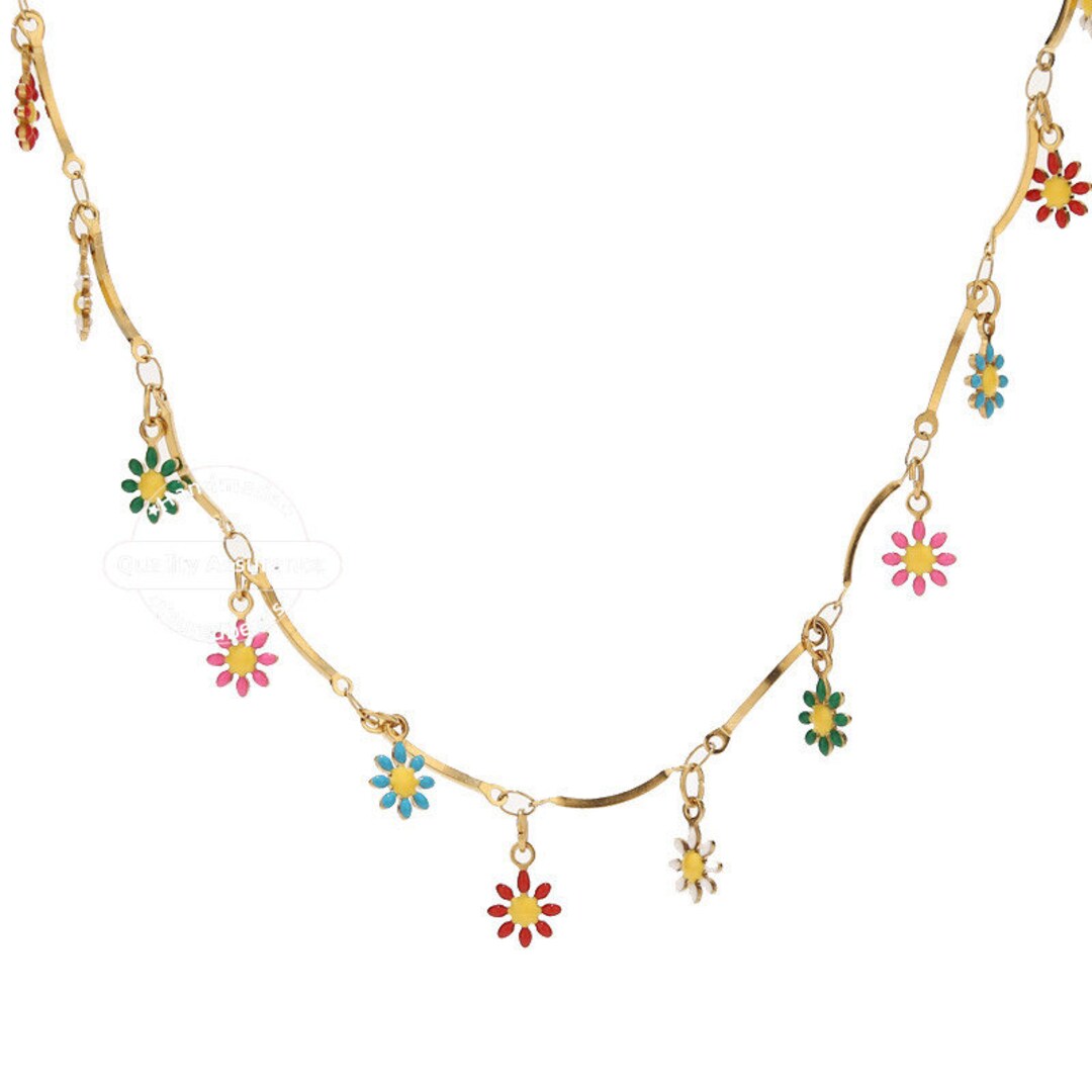 1 Meter Stainless Steel Gold Drop Daisy Flower Charm Chains Bar Link ...