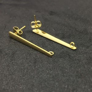 Stainless Steel Long Bar Stud Earrings Post With Ring, 14K Gold Plated ...