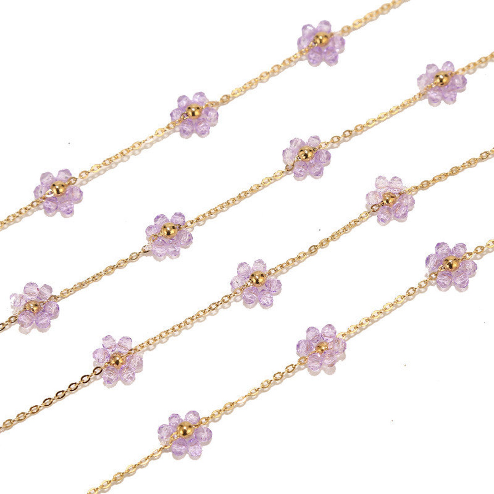 Stainless Steel Daisy Beaded Flower Chains Handmade Gold Satellite ...