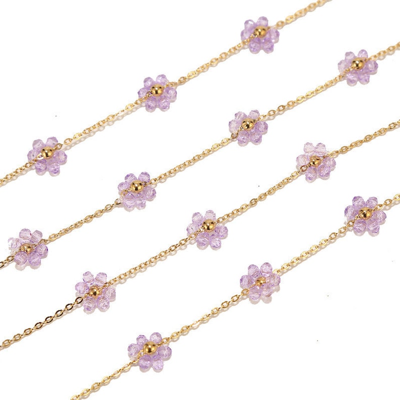 Stainless Steel Daisy Beaded Flower Chains Handmade Gold - Etsy