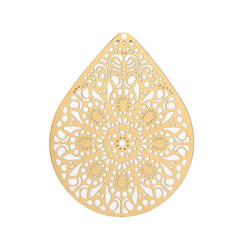 6pcs/pack 48mm38mm Stainless Steel 18K Gold Plated Filigree - Etsy