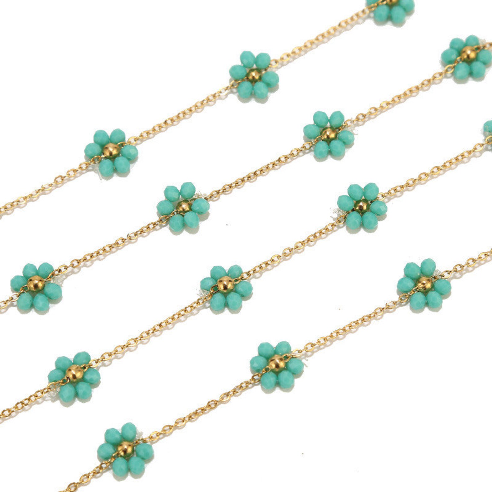 Stainless Steel Daisy Beaded Flower Chains Handmade Gold Satellite ...