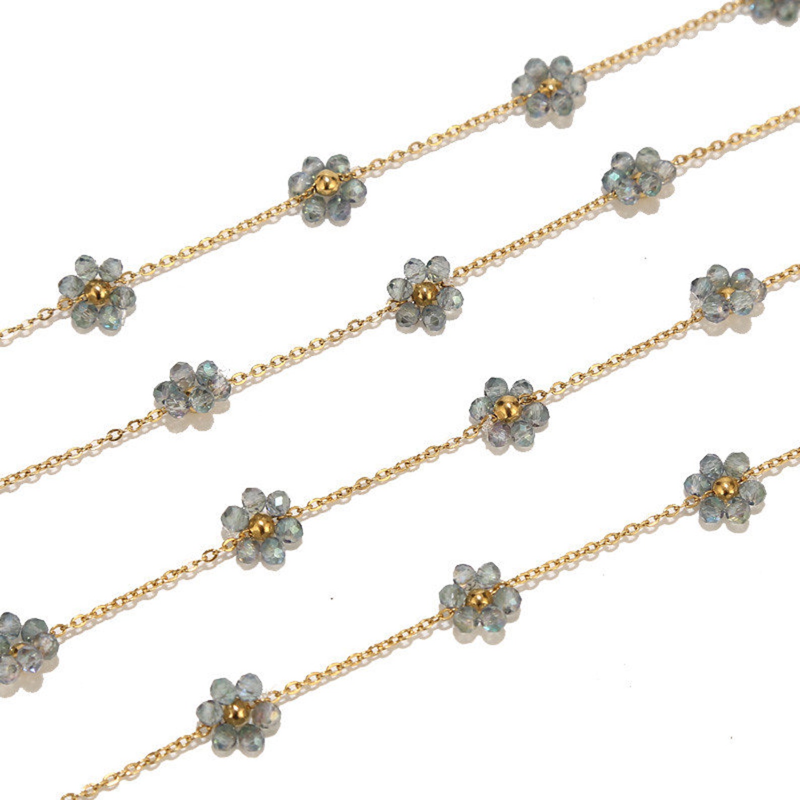 Stainless Steel Daisy Beaded Flower Chains Handmade Gold - Etsy