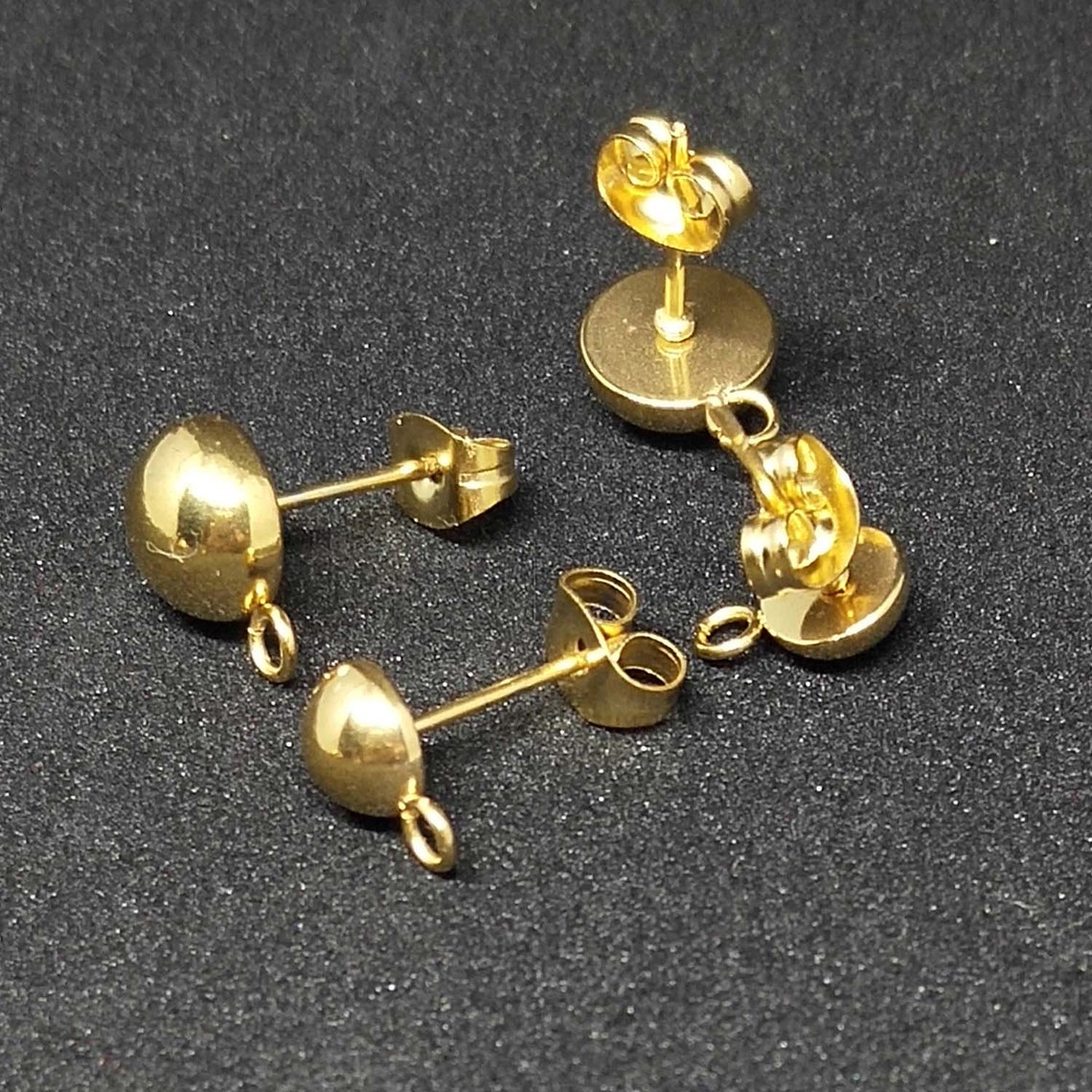 10pcs Stainless Steel Stud Earrings Post Findings 8mm Gold Tone Circle ...