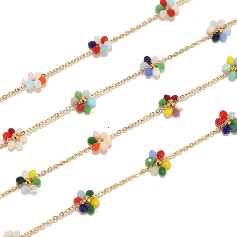 Stainless Steel Daisy Beaded Flower Chains Handmade Gold - Etsy