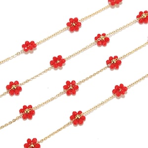 Stainless Steel Daisy Beaded Flower Chains Handmade Gold Satellite ...