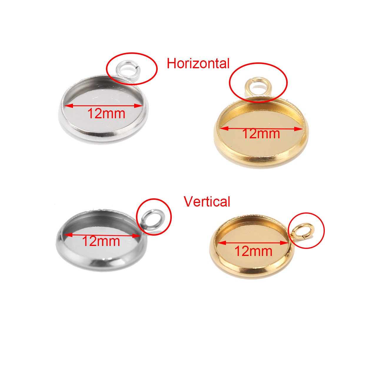 20pcs Stainless Gold Stainless Steel Pendant Trays Cabochon Settings ...