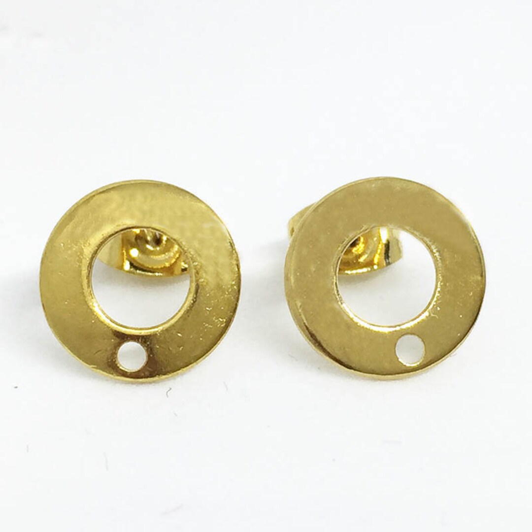 Stainless Steel 10mm Gold Ear Posts With Loops, Hollow Round Geometric ...