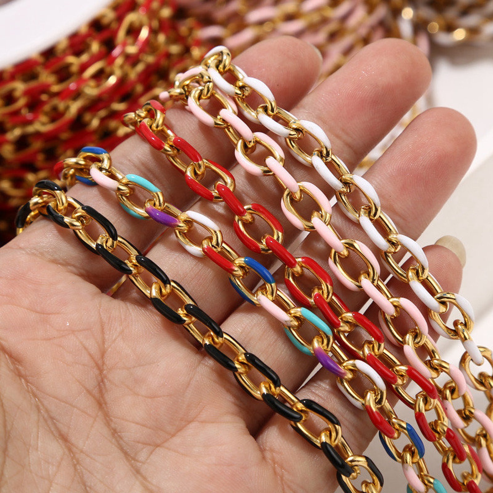 1M Stainless Steel White Pink Enamel Gold 8mm Width - Etsy