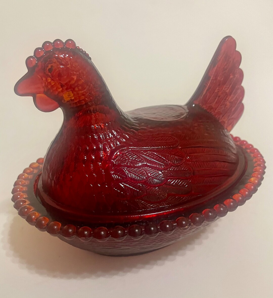 Indiana Glass Ruby Red Hen on Nest 1970s - Etsy