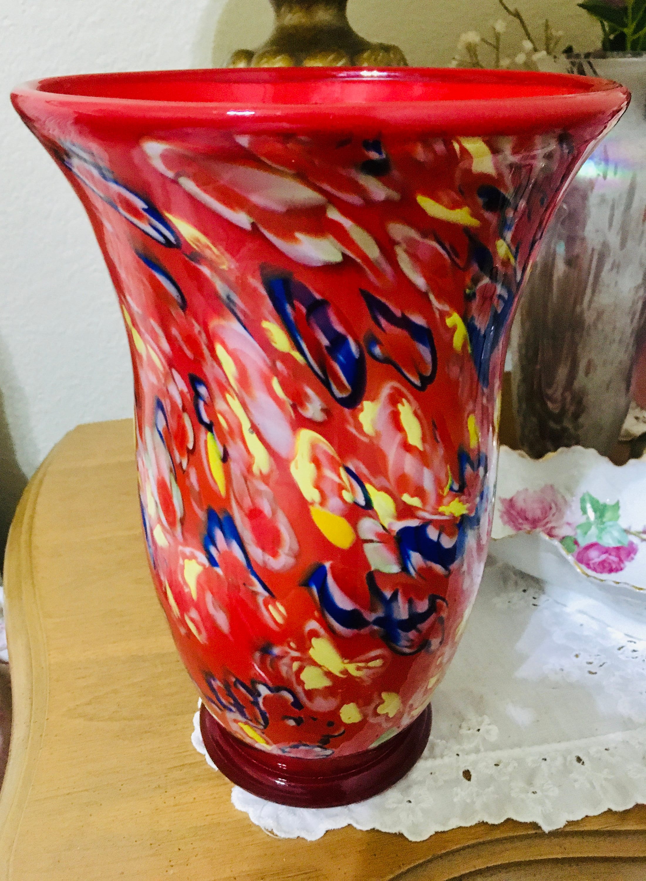 Murano Glass Millefiore Hand Blown Red Vase Collectible Glass ...