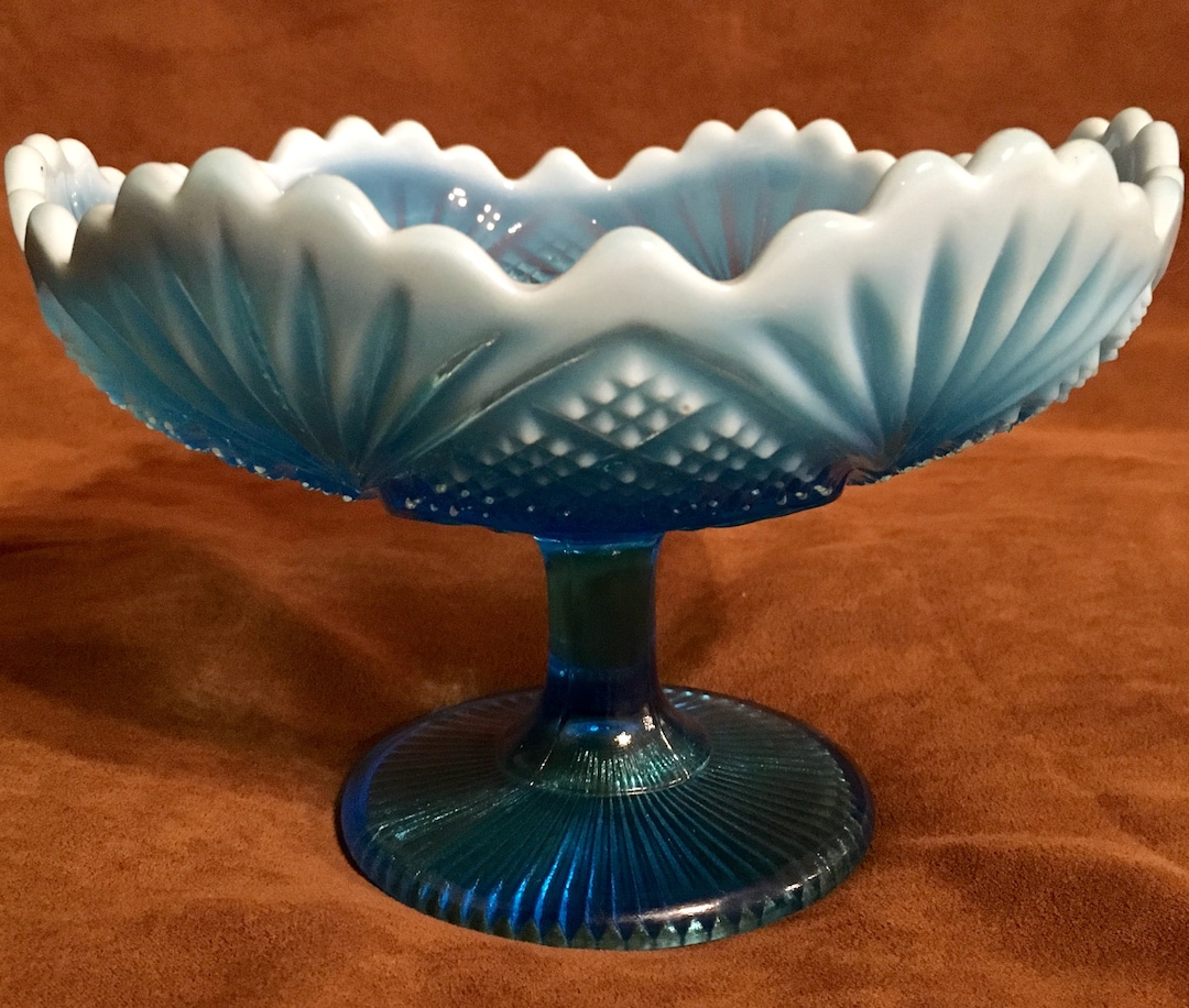 Rare Davidson Pearline Lords and Ladies Blue Opalescent Glass Compote ...