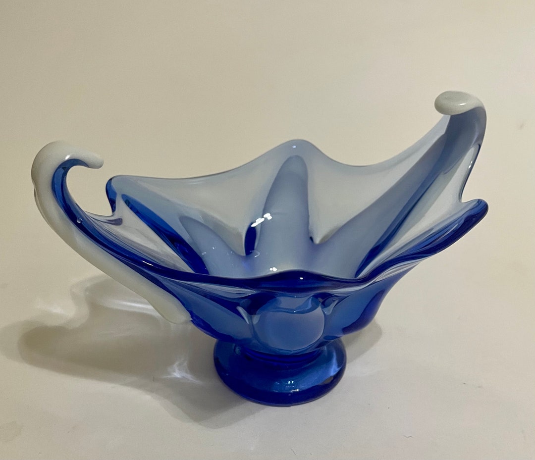 Murano Style Glass Basket Bowl Blue and White - Etsy