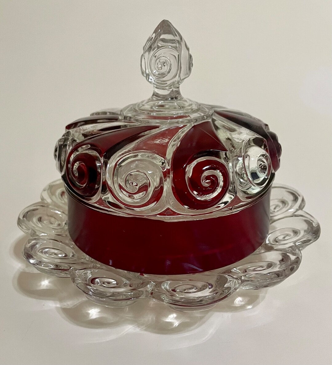George Duncan and Sons 1891 "snail" Pattern Red and Clear Butter/cheese ...