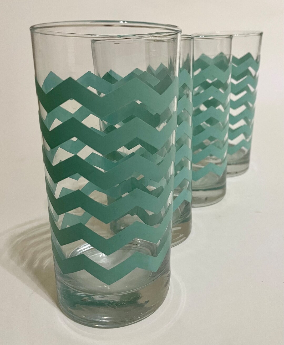 Crisa Turquoise Chevron Zig Zag Print Drinking Glasses Set of Four - Etsy