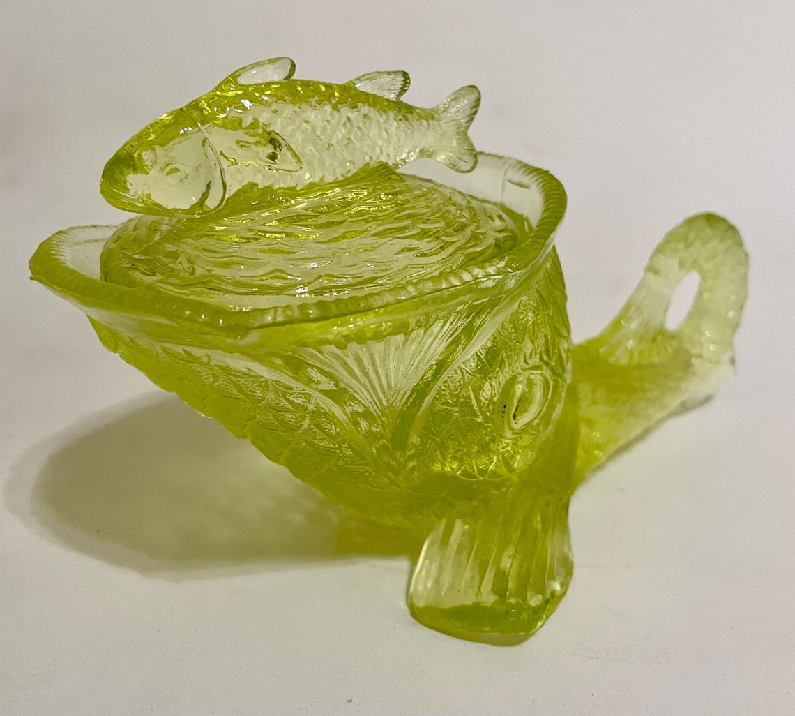 Vaseline Glass Kemple Dolphin Candy Dish - Etsy
