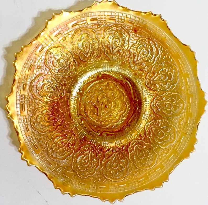 Fenton Persian Medallion Pumpkin Marigold Carnival Glass 6" Plate 1911 ...