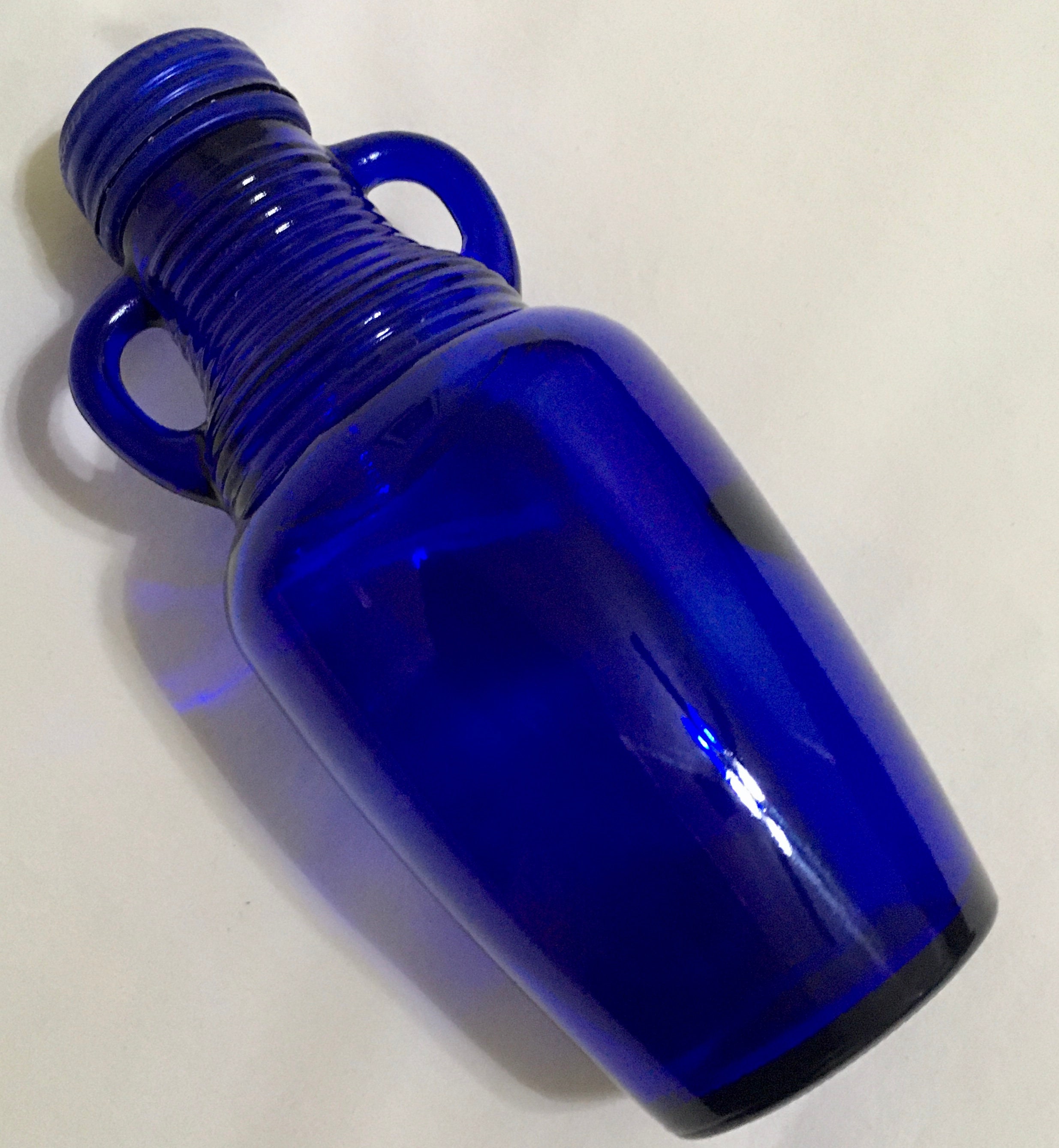 Cobalt Blue Glass Bottle With Double Handle And Metal Lid Blue Luna Cafe