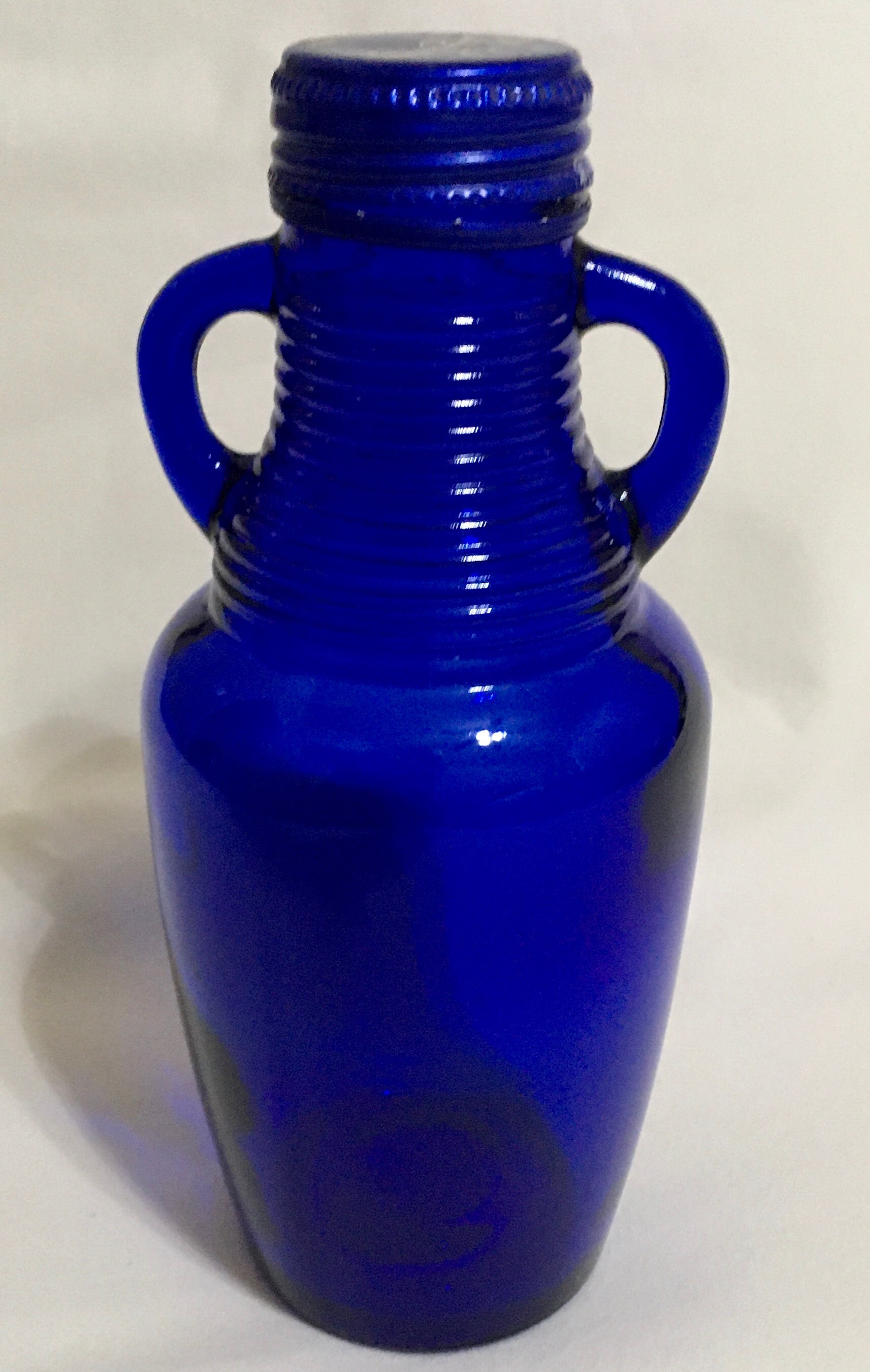 Cobalt Blue Glass Bottle With Double Handle And Metal Lid Blue Luna Cafe