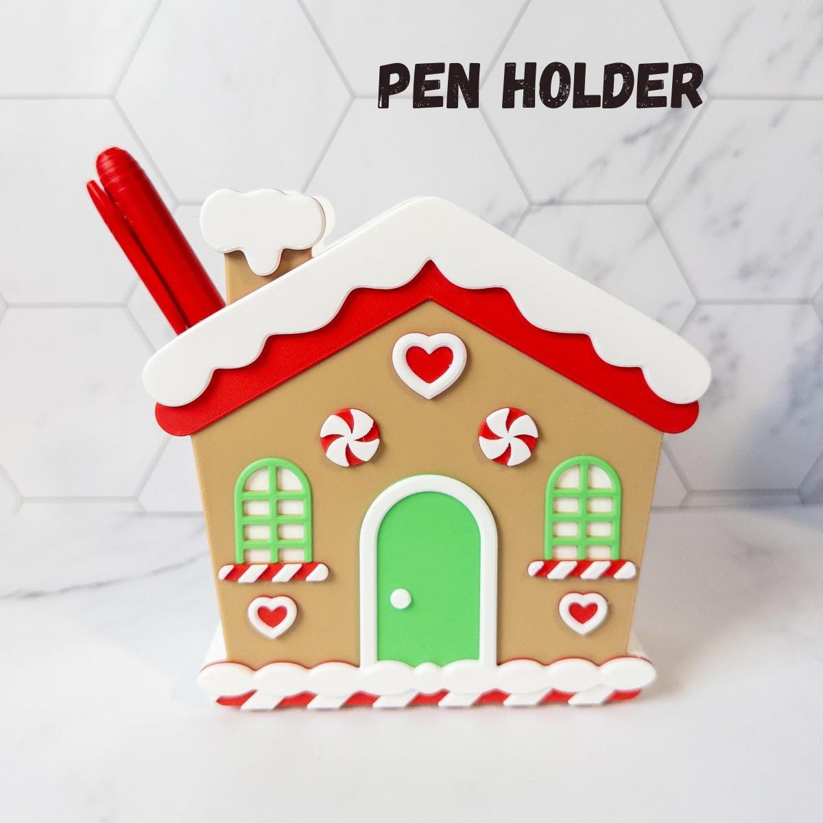 3D Printed Gingerbread House Desk Set | Holiday Organizer - Etsy