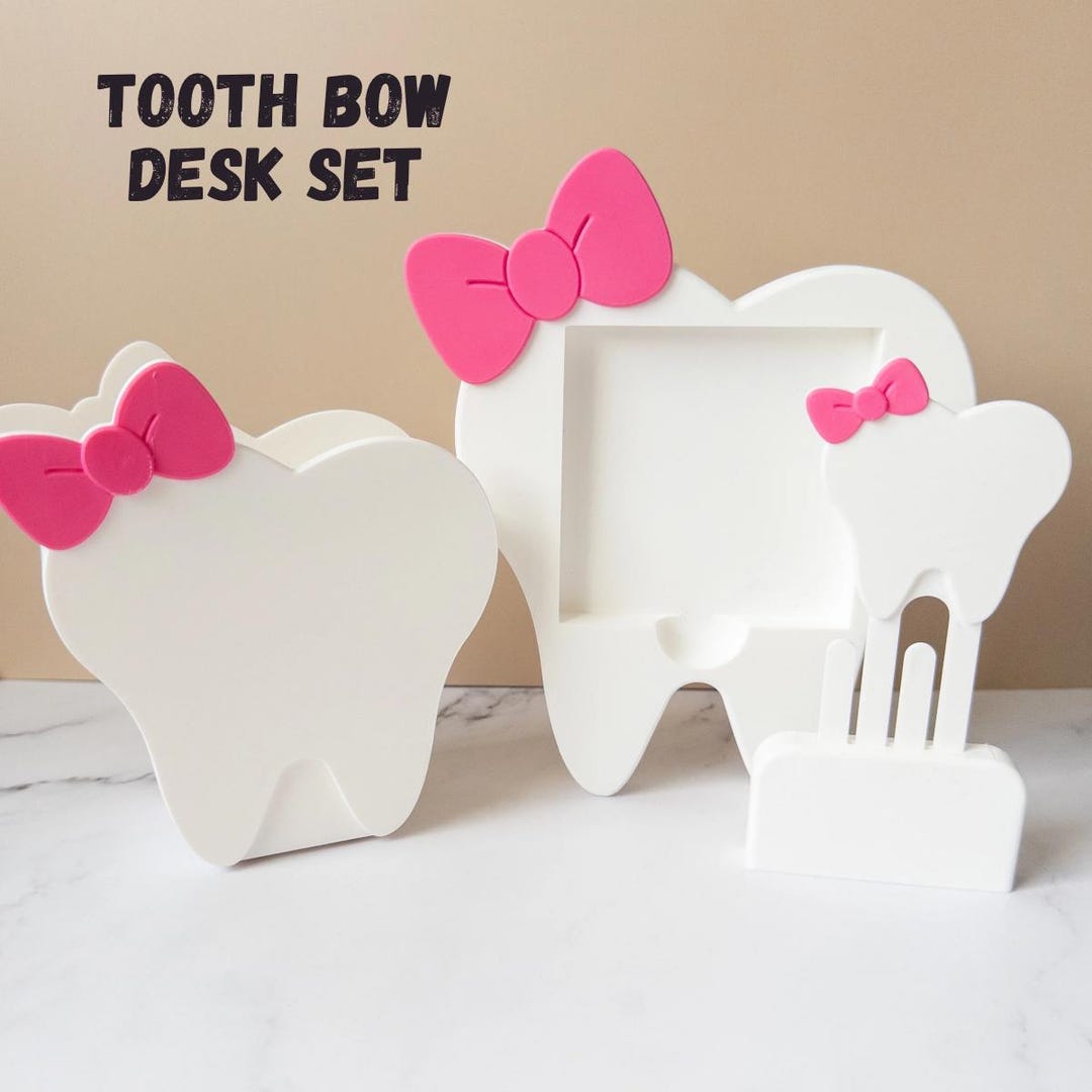 3D Printed Tooth Bow Desk Set | Cute Dental Office Organization | Desk ...