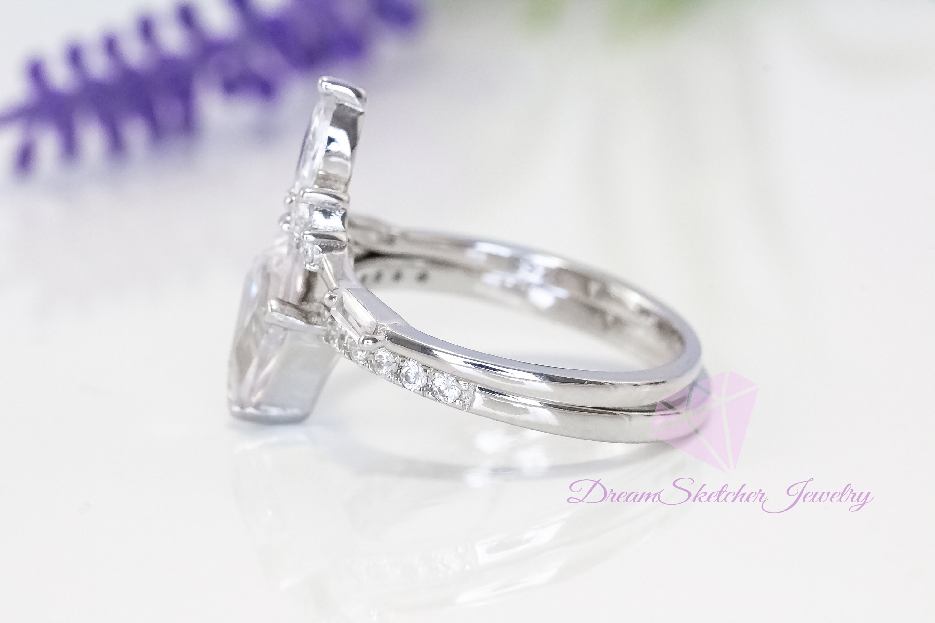 Kite Diamond Ring Set Sterling Silver stimulated Diamond - Etsy