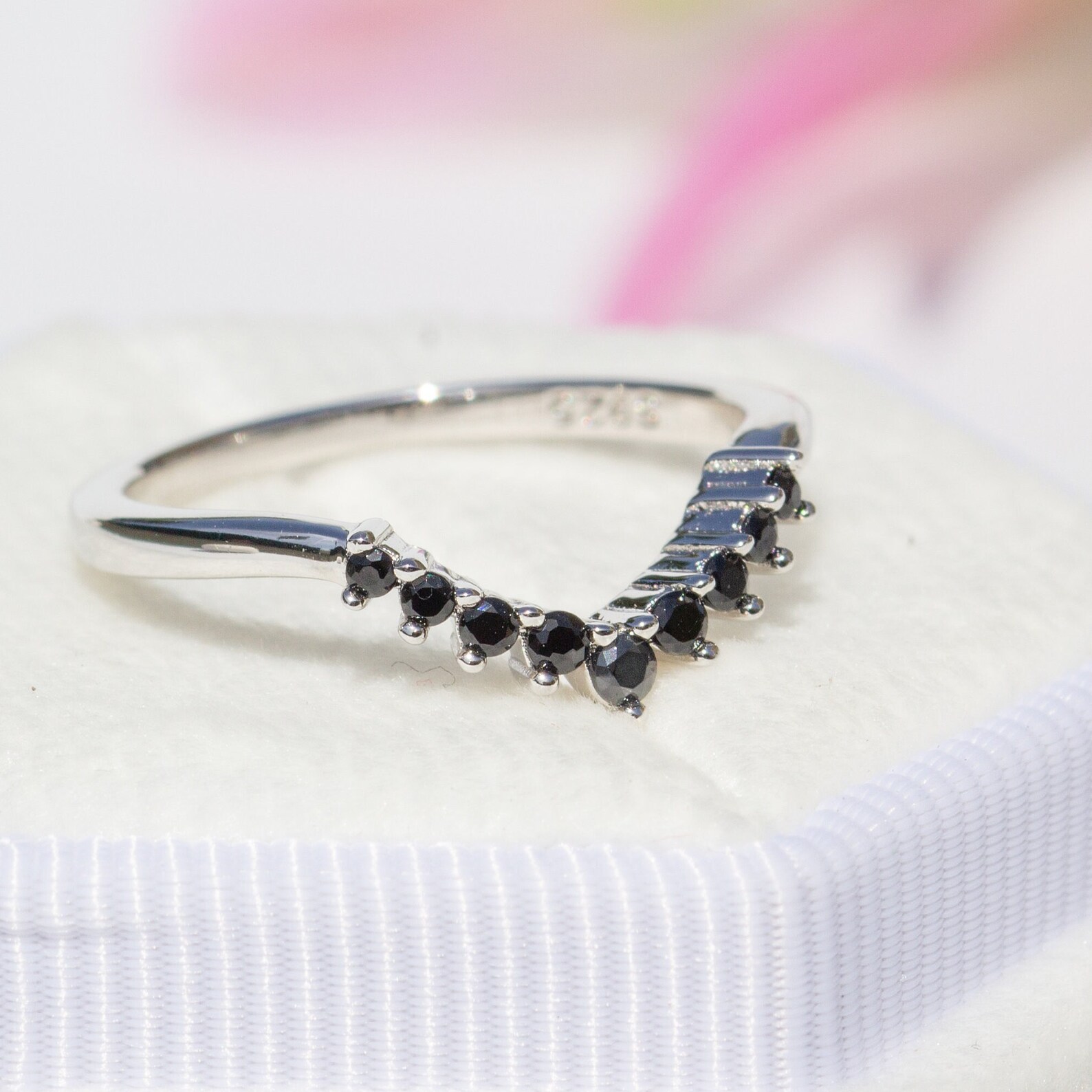 Black Stone Ring Set Black Diamond Ring Sterling Silver - Etsy