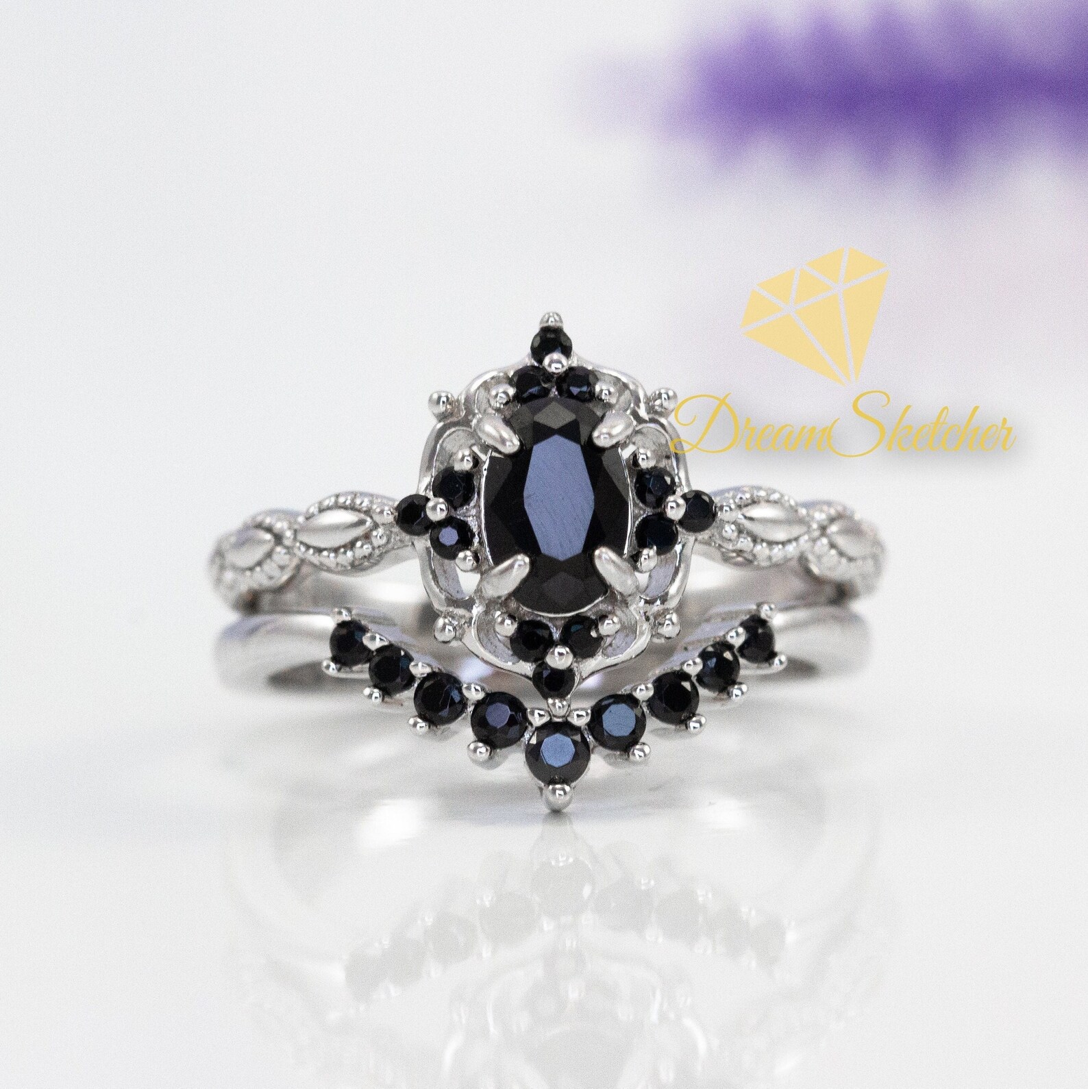 Black Stone Ring Set Black Diamond Ring 18k Gold Goth Ring - Etsy