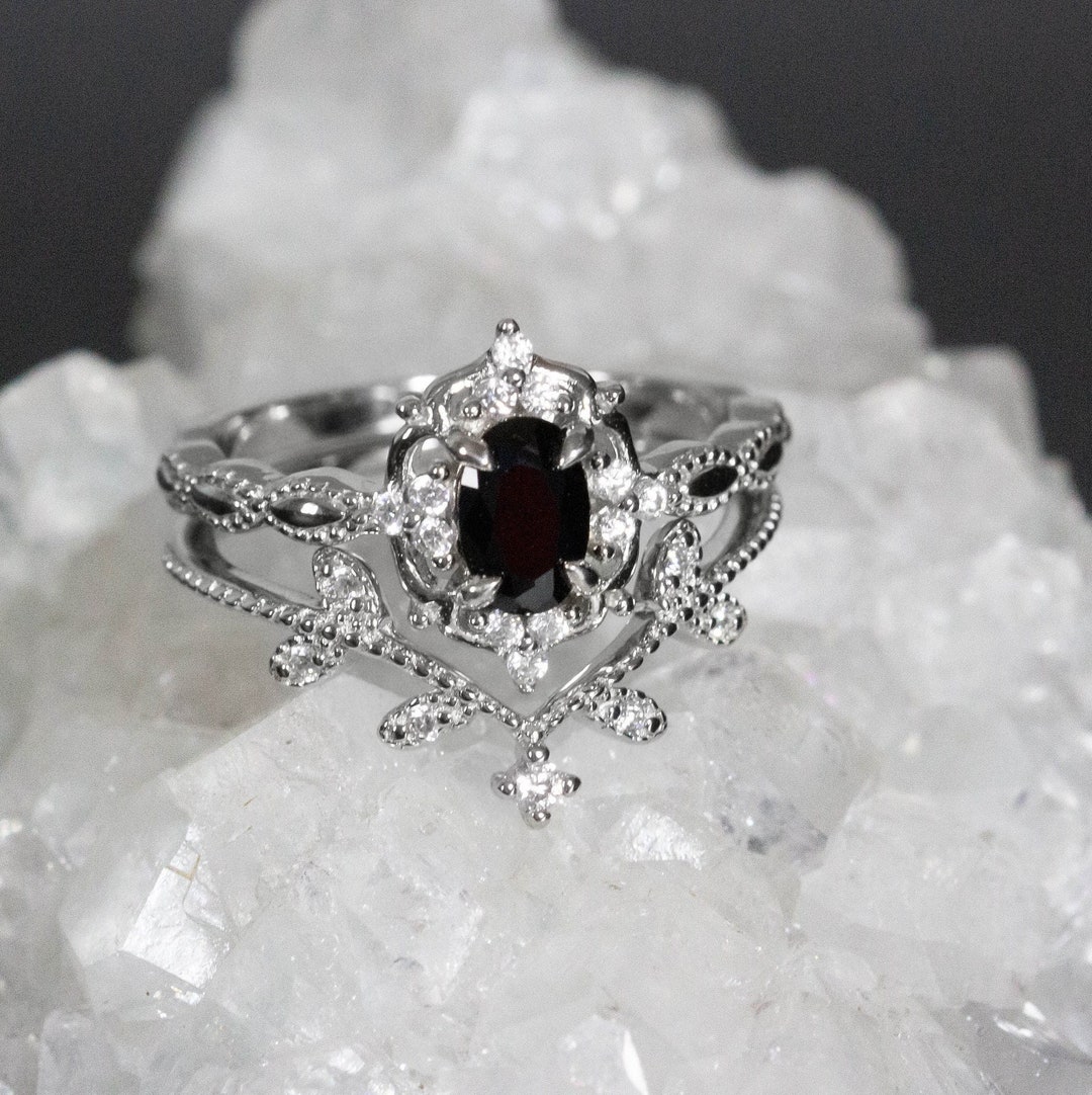 Black Engagement Ring Set Black Wedding Ring for Woman - Etsy