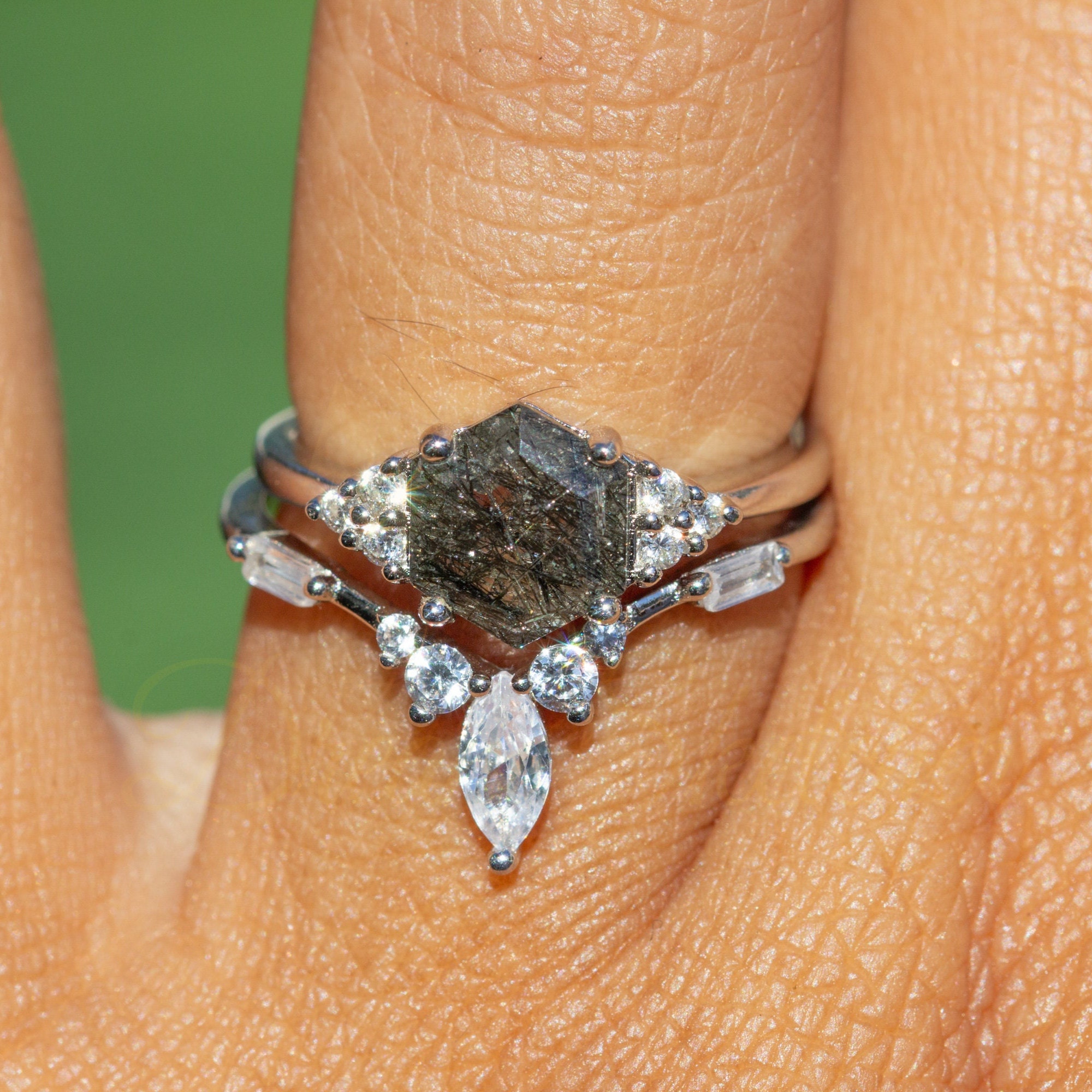 Black Rutilated Quartz Engagement Ring 14k Solid Gold - Etsy