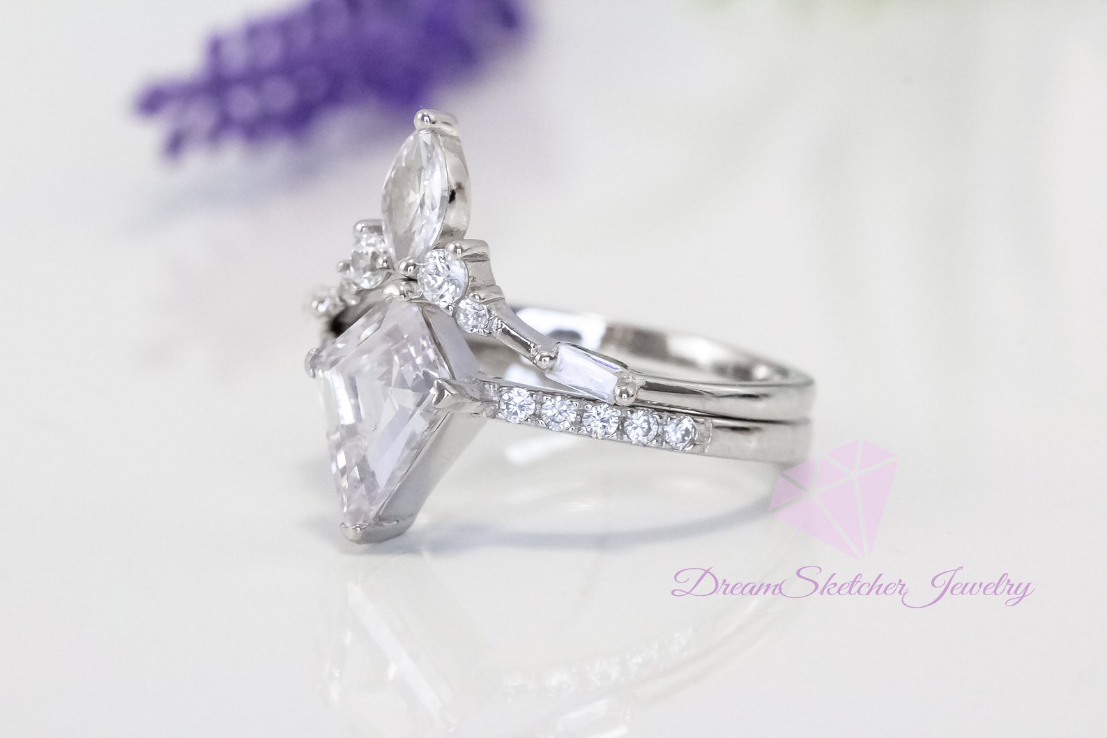 Kite Diamond Ring Set Sterling Silver stimulated Diamond - Etsy