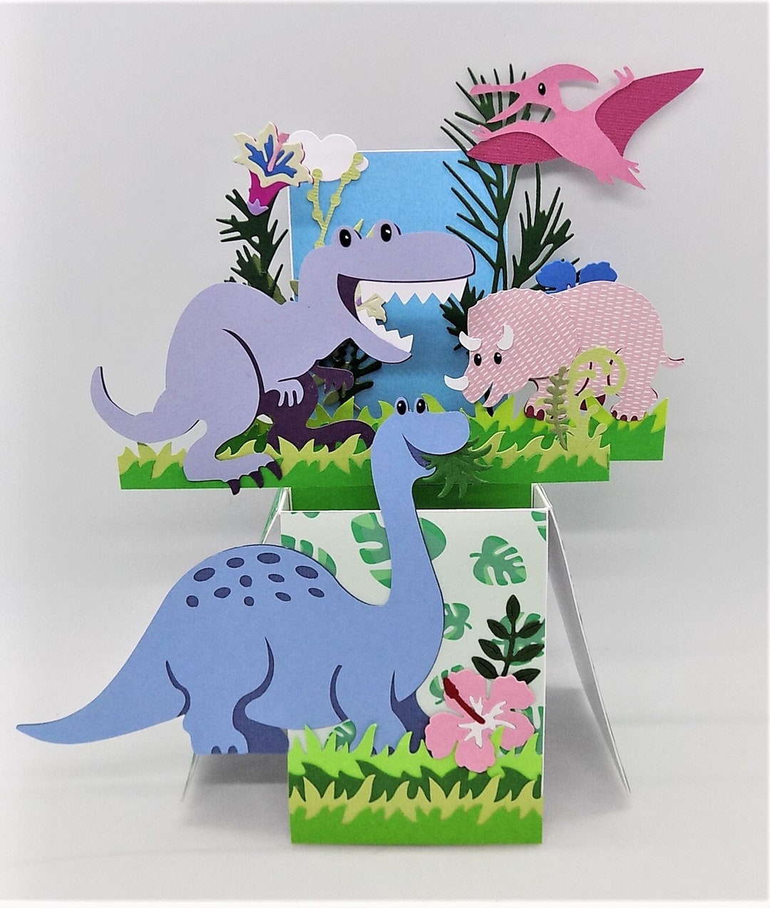 Dinosaurs Card Pop up Birthday Exploding Box Card Free Custom - Etsy