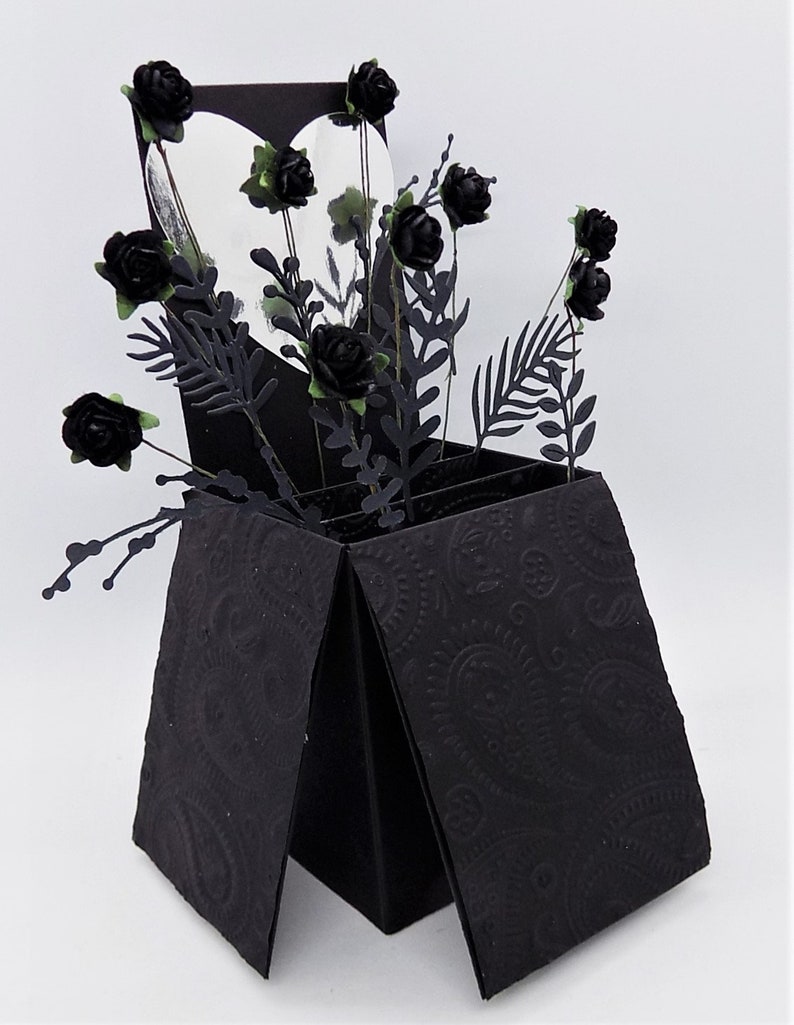 Goth Black Rose Bouquet Luxury Pop up 3D Boxed Card: Custom Message ...