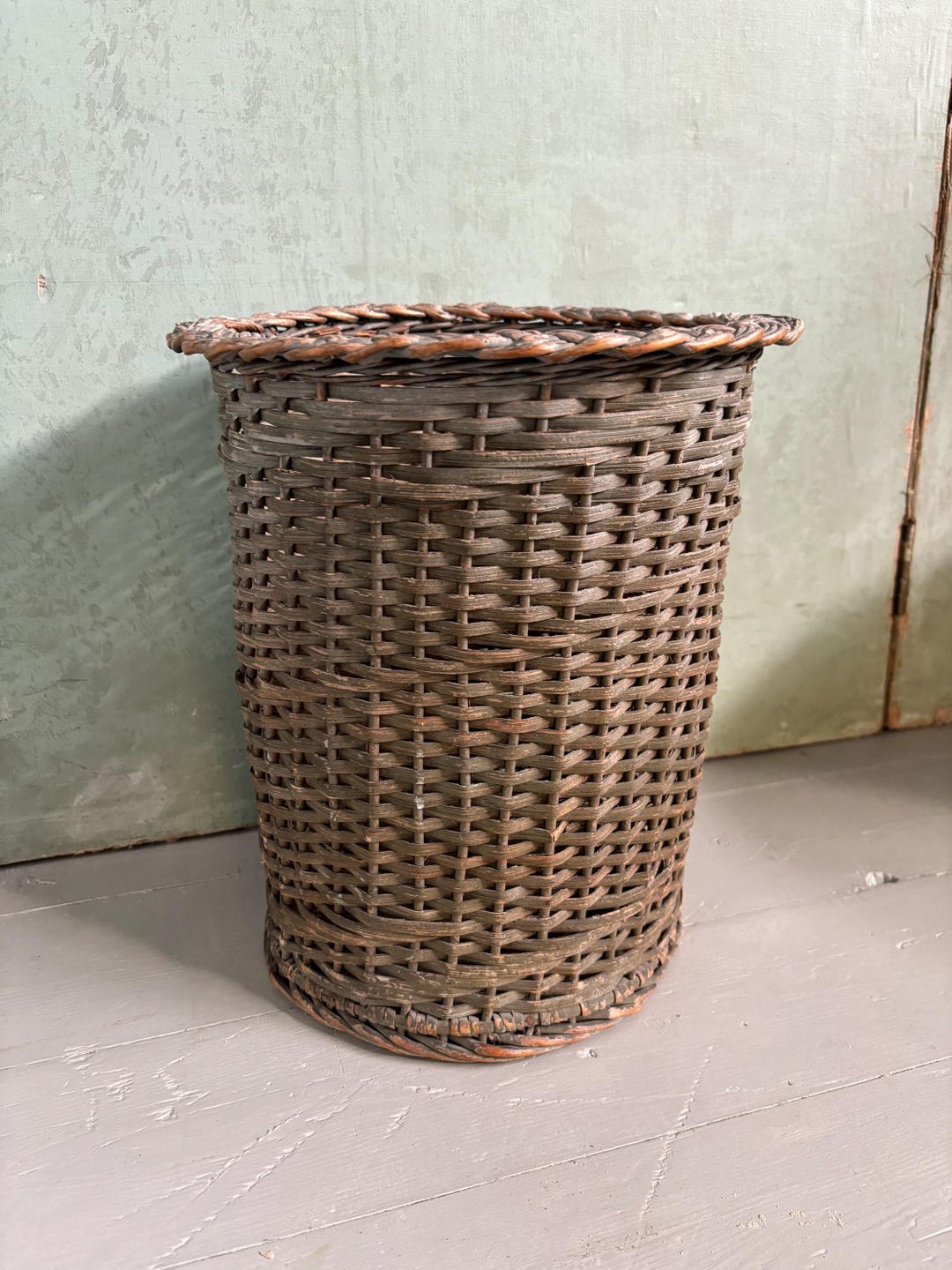Antique Vintage Wicker Litter Waste Paper Bin Planter Basket - Etsy
