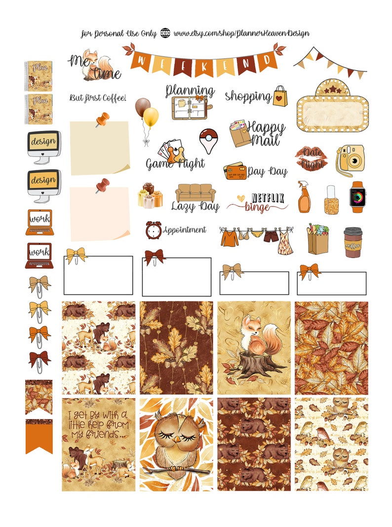 WOODLAND Printable Planner Stickers Weekly Planner Sticker | Etsy
