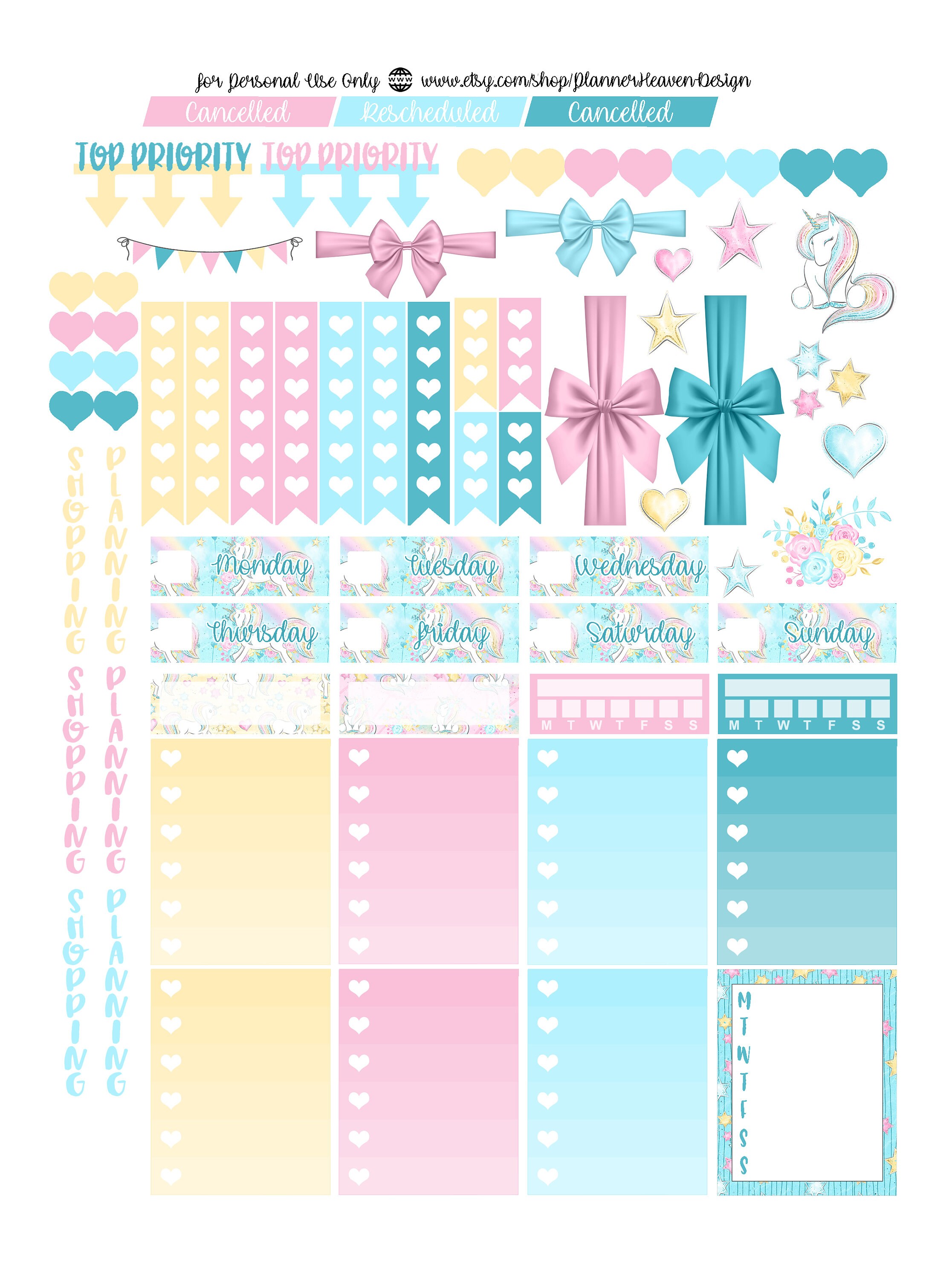 UNICORN Printable Planner Stickers Weekly Planner Sticker Kit Erin ...