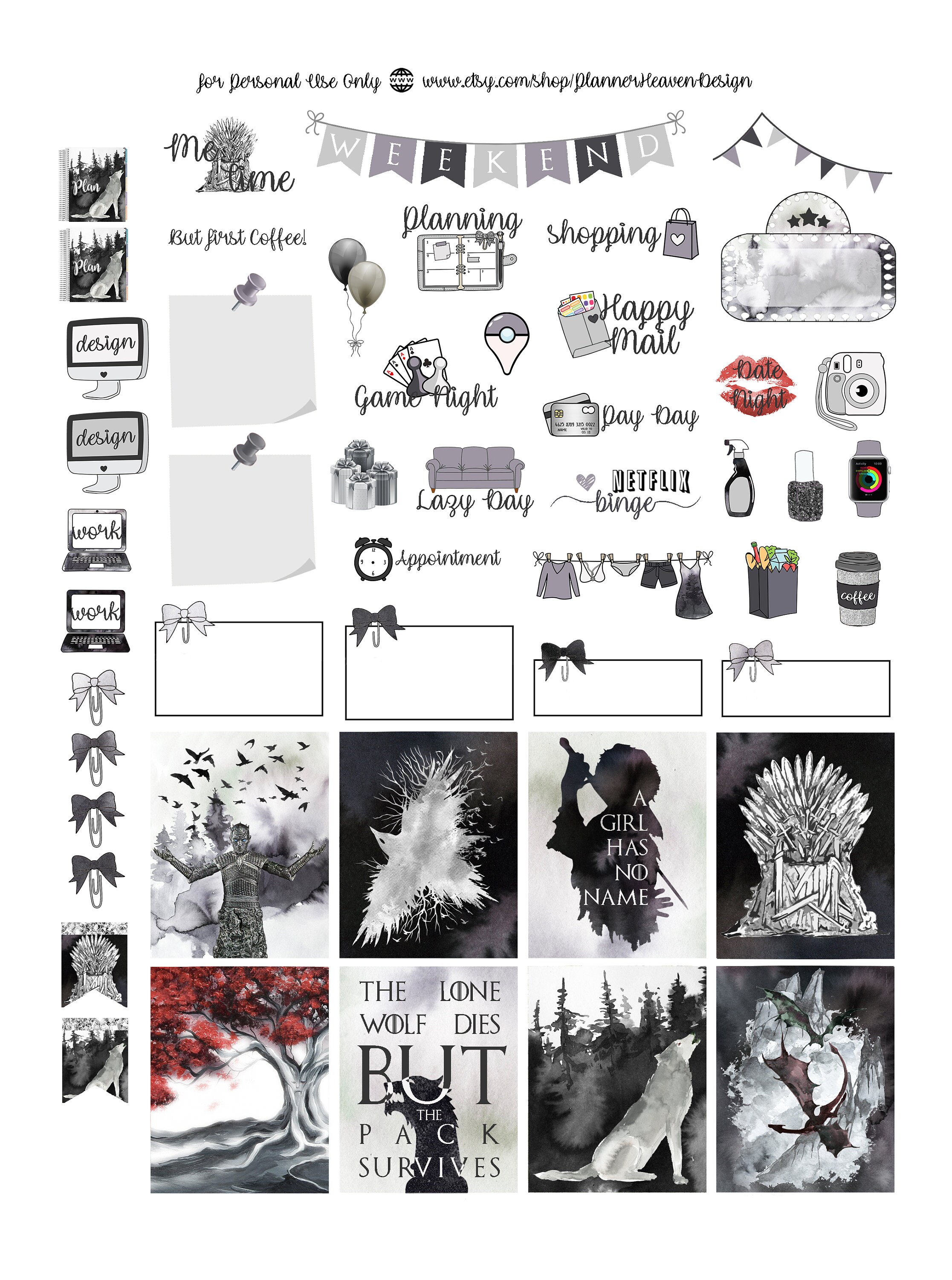 THRONES Printable Planner Stickers Weekly Planner Sticker | Etsy