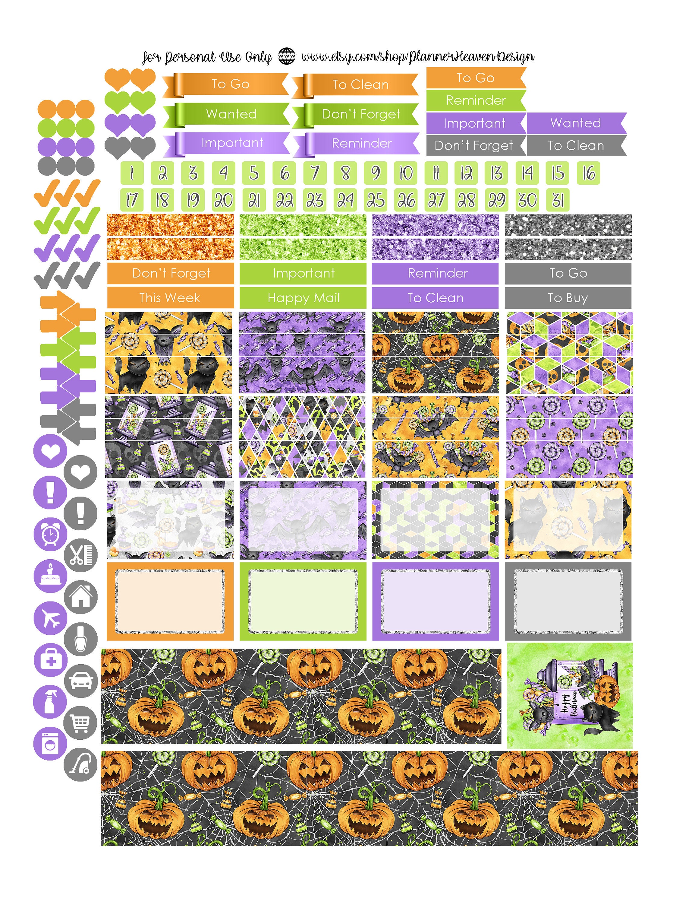 HALLOWEEN Printable Planner Stickers Weekly Planner Sticker | Etsy