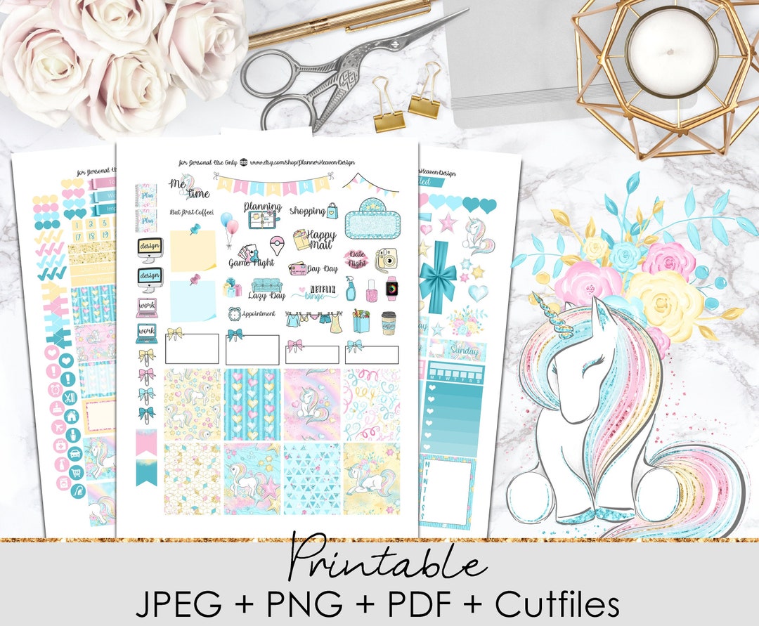 UNICORN Printable Planner Stickers | Weekly Planner Sticker Kit | Erin ...