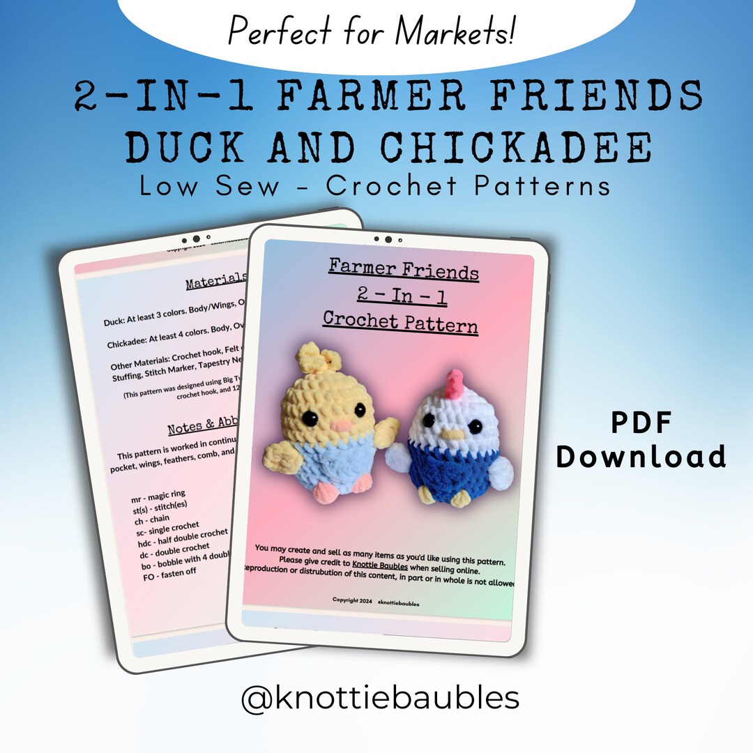 Farmer Friends Amigurumi Duck and Chickadee 2 in 1 Crochet Pattern for ...