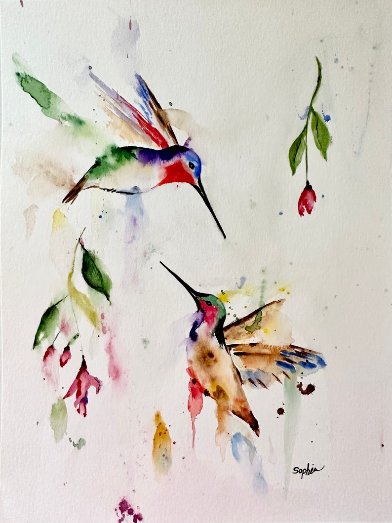 Original Watercolor Painting, Hummingbird, Wall Decor, Handmade Artwork ...