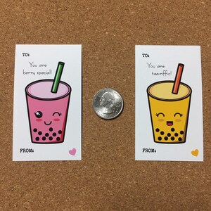 Kawaii Bubble Boba Tea Valentine's Day Card Set - Etsy