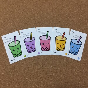 Kawaii Bubble Boba Tea Valentine's Day Card Set - Etsy